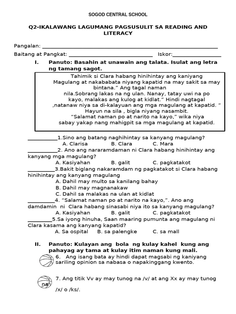 q2 2nd Summative Test in Reading Lit 2 | PDF