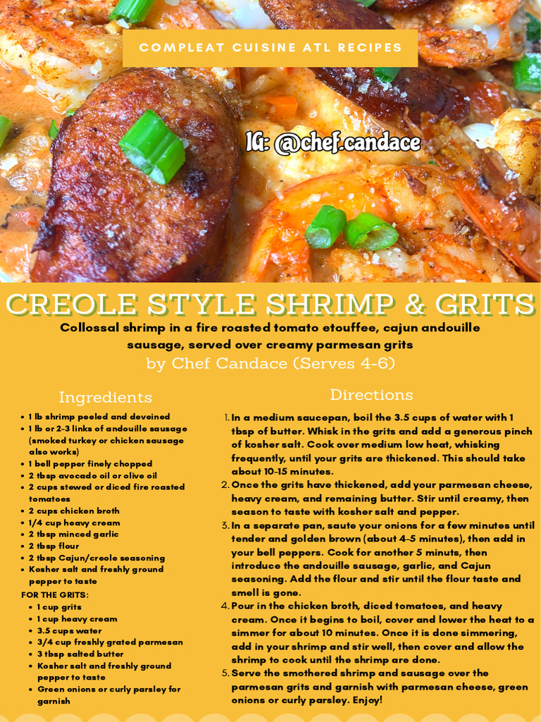 Creole Shrimp and Grits Recipe | PDF | Cajun Cuisine | Sausage