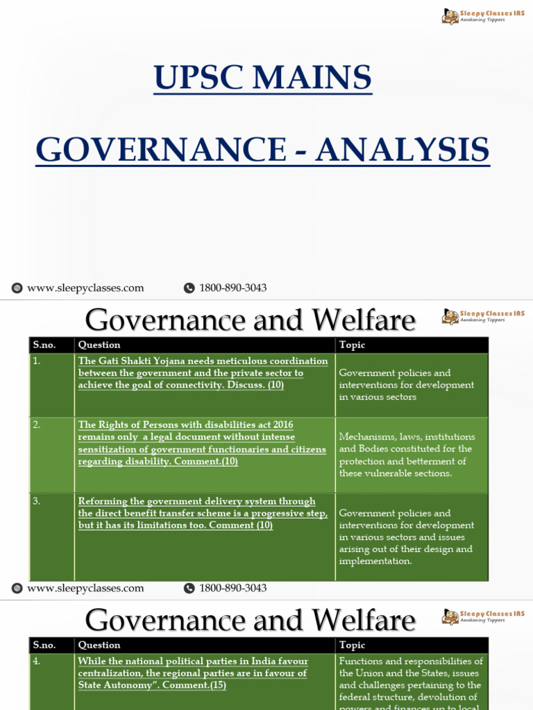 UPSC Mains Governance Analysis | PDF | Welfare