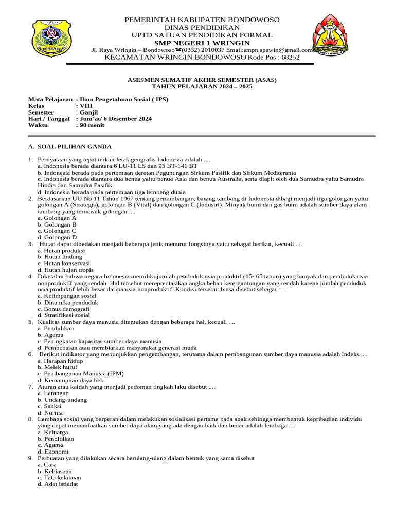 Template SOAL ASAS IPS 8 | PDF