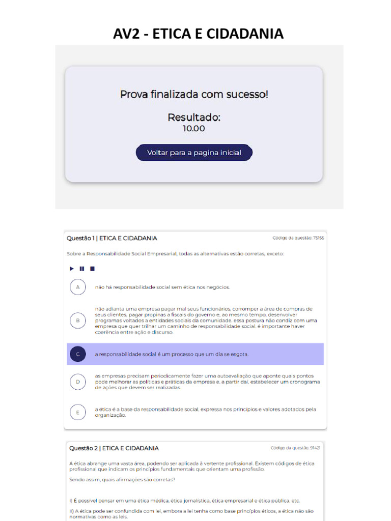 Ética e Cidadania - AV2 NOTA 10 | PDF