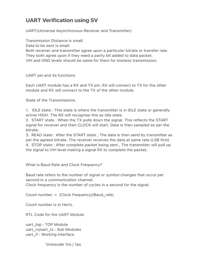 UART Verification using SV | PDF | Bit Rate | Information And Communications Technology