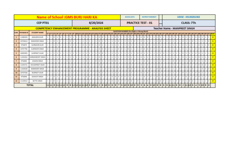 CEP Analysis Sheet - Sheet1 ( Class 7th) | PDF