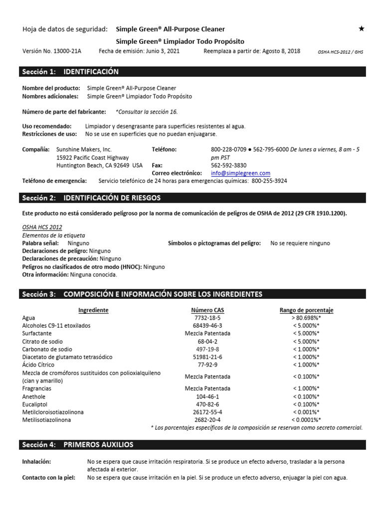 45. MSDS Simple Green All Purpose Cleaner | PDF | Toxicidad ...