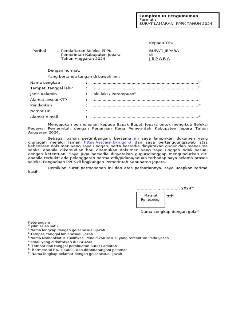 Lampiran III - VI Pengumuman PPPK 2024 | PDF