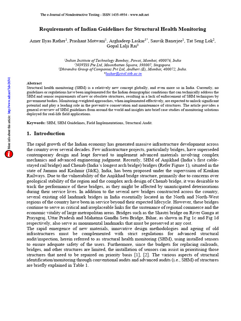 Requirements of Indian Guidelines For Structural Health Monitoring ...