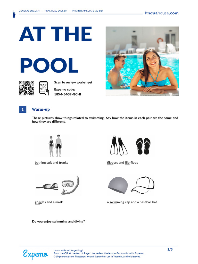 At The Pool American English Teacher | PDF | Swimming | Vocabulary