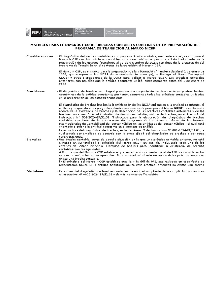 Matrices para El Diagnostico de Brechas Nicsp | PDF | Contabilidad ...