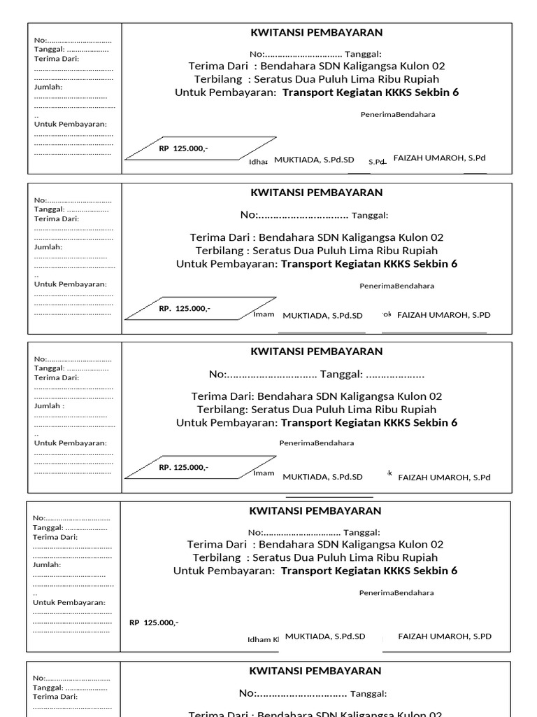 Kwitansi Pembayaran Transport Sekbin 6 | PDF