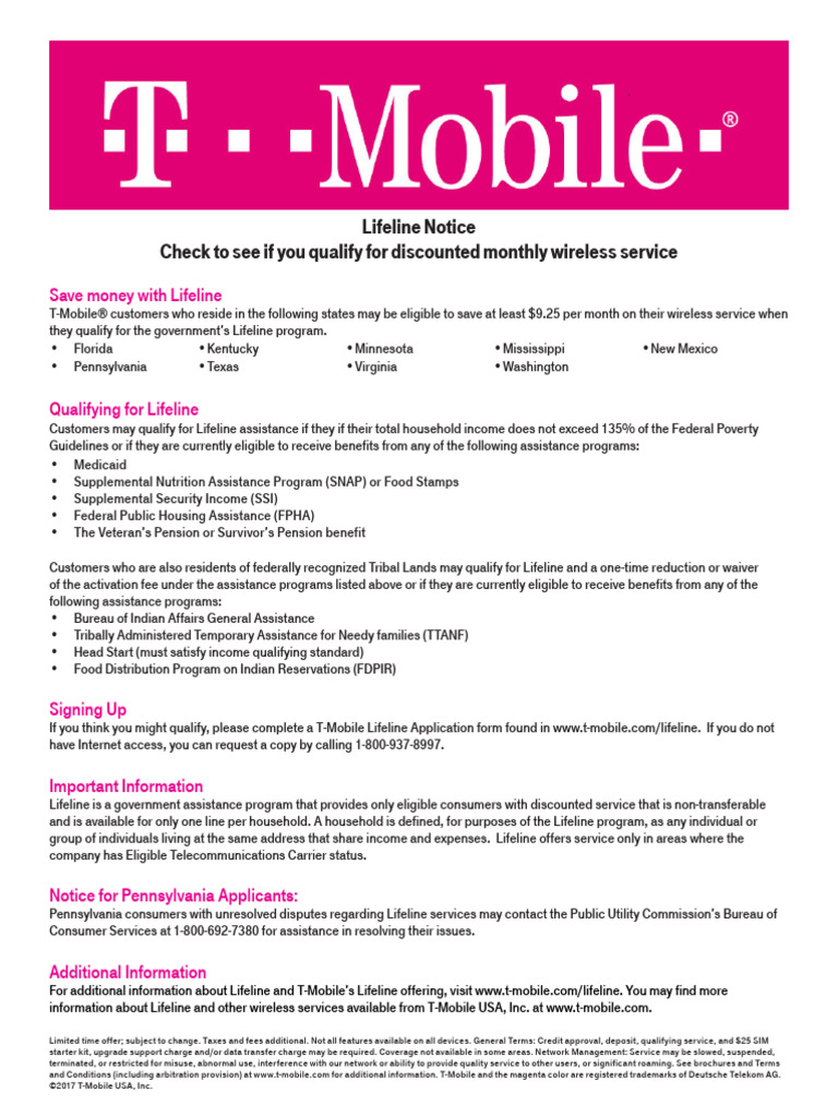 2017 Lifeline Brochure-1 | PDF | T Mobile Us | Supplemental Nutrition ...