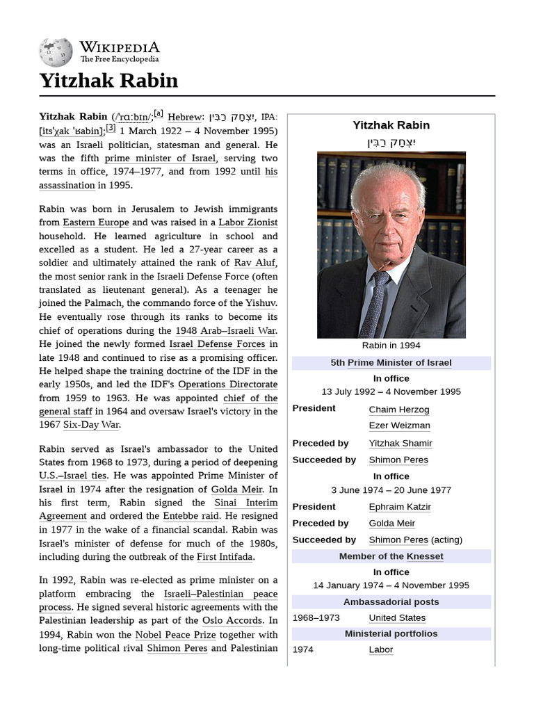 Yitzhak_Rabin | PDF | Yitzhak Rabin | Prime Minister Of Israel