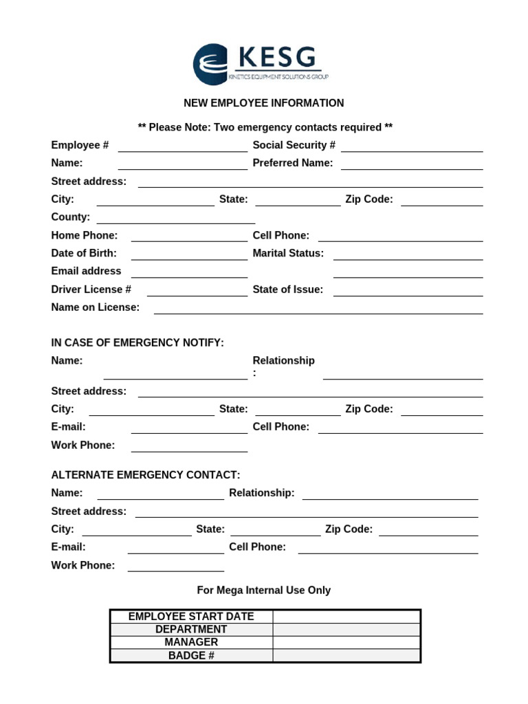 New Employee Information Form_Empty | PDF
