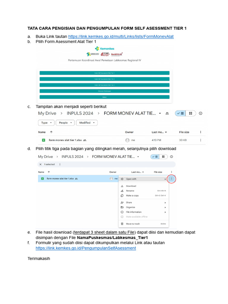 TATA CARA PENGISIAN DAN PENGUMPULAN FORM SELF ASESSMENT TIER 1 | PDF