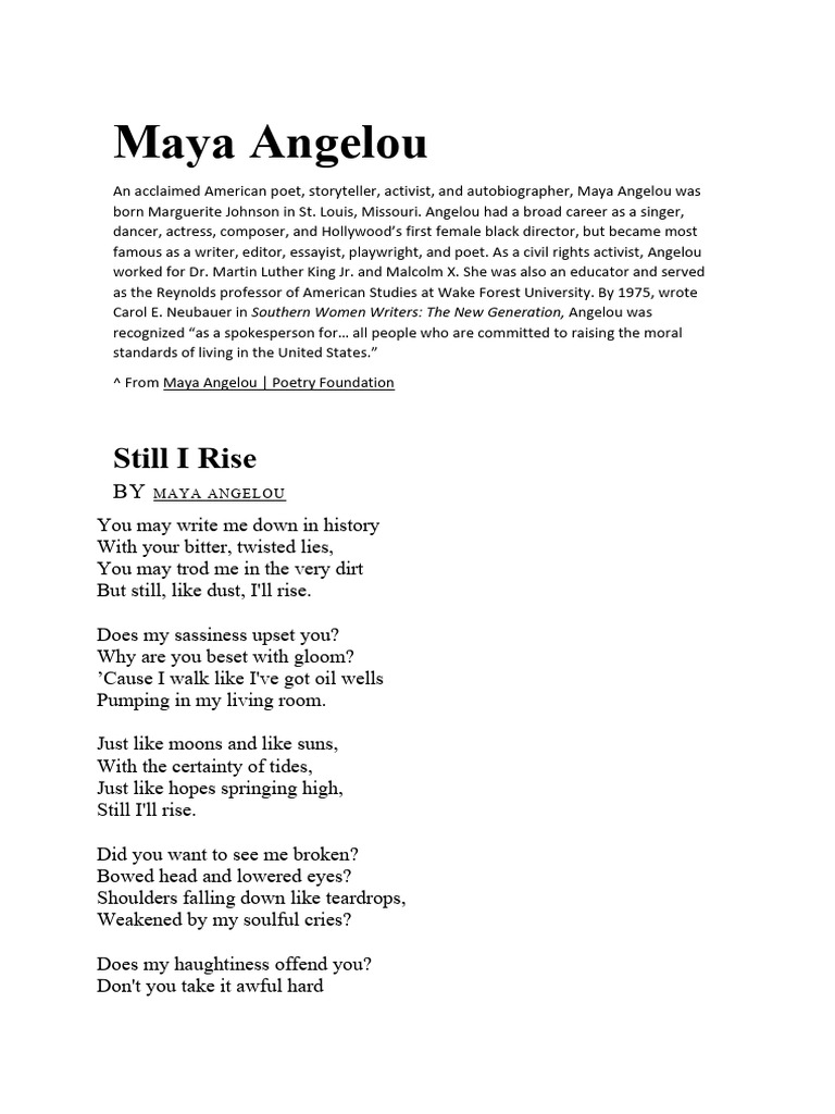 maya angelous poems | PDF