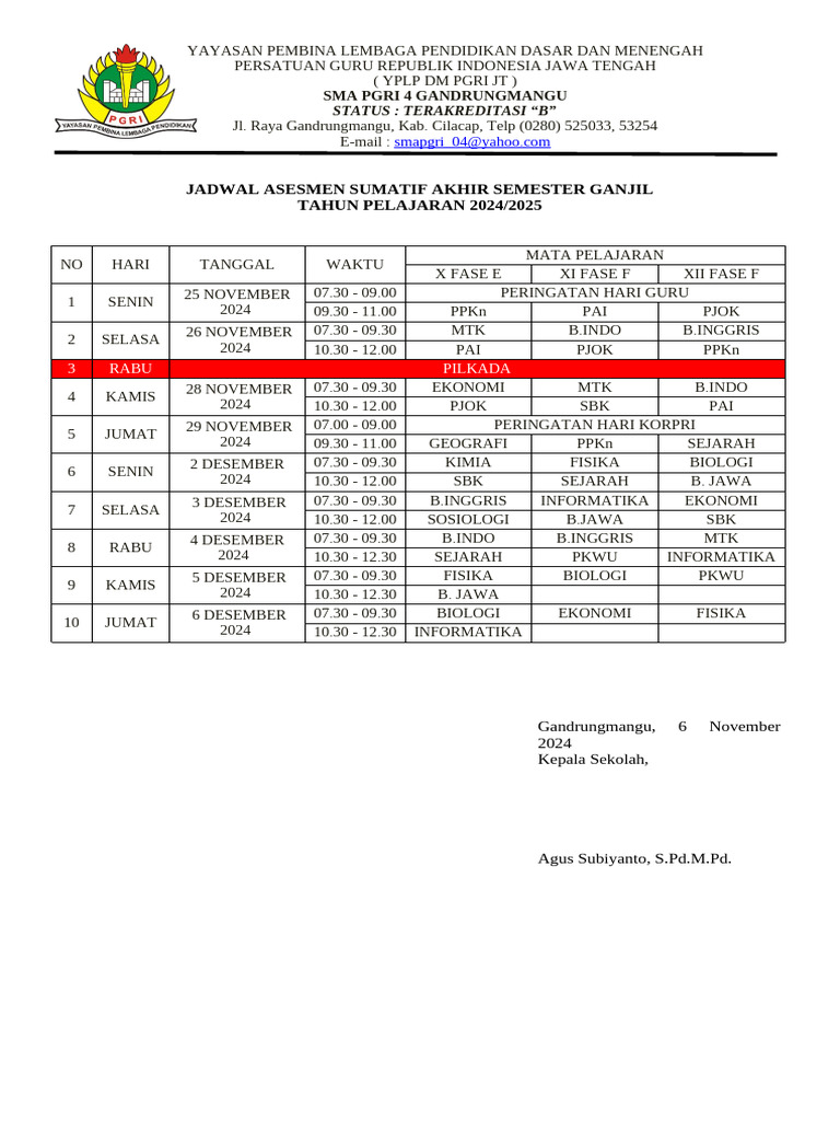 Jadwal Asas 1 | PDF