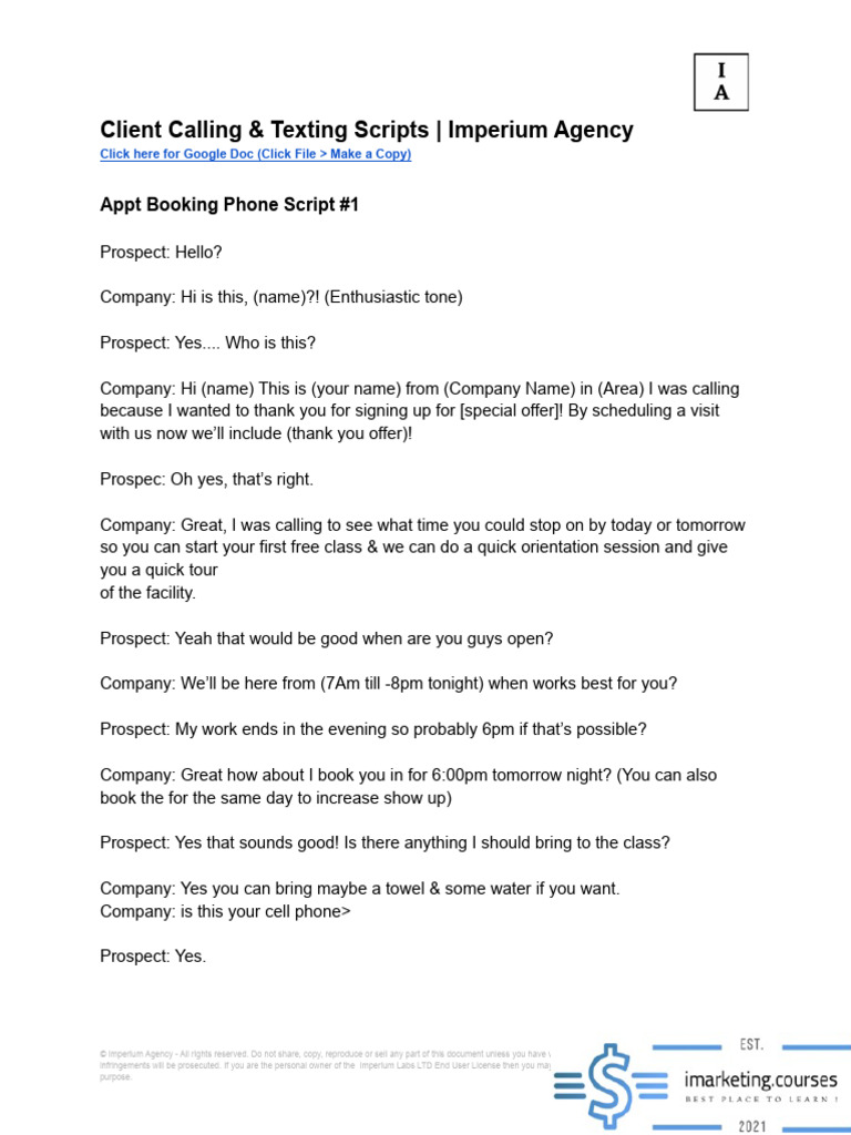 06-Client_Calling_Texting_Scripts_Imperium_Agency_1_ | PDF | Software | World Wide Web
