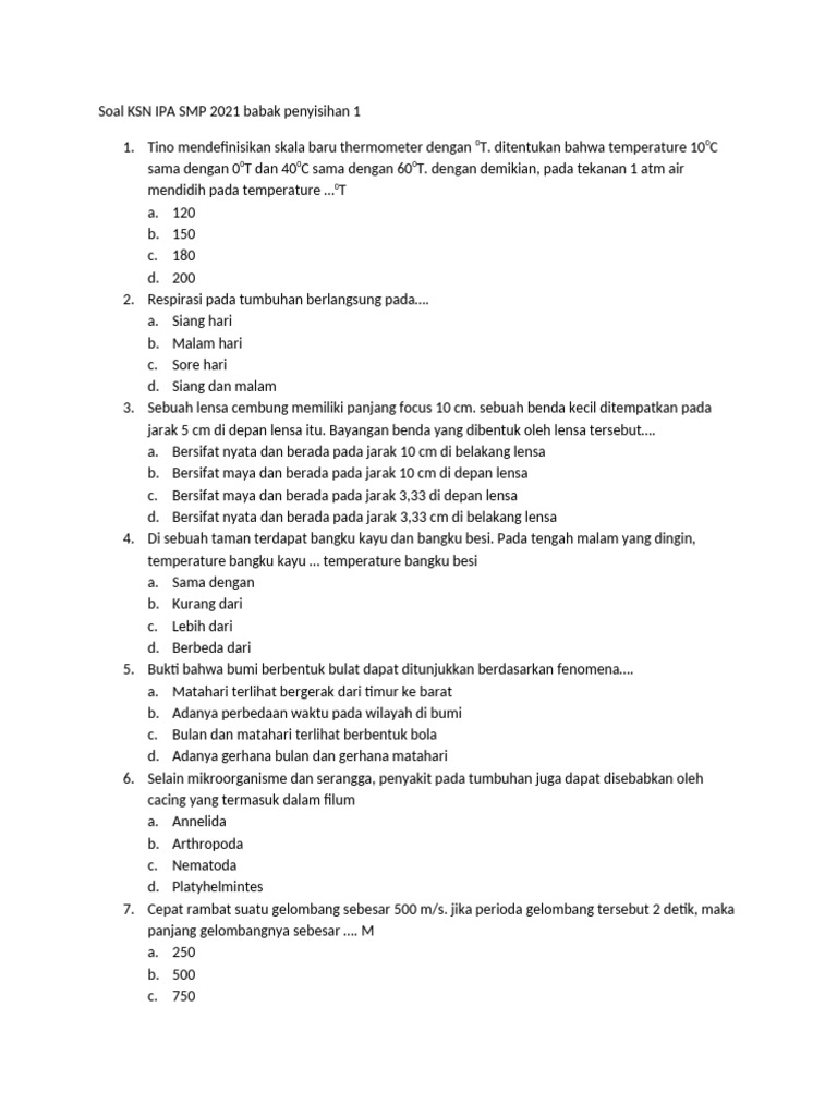Soal KSN IPA SMP 2021 Babak Penyisihan 1 | PDF