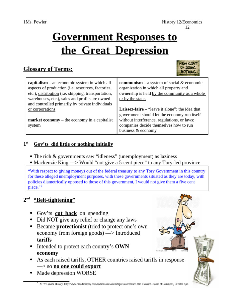 Depression - Govt Responses-Booklet | PDF | John Maynard Keynes | Great ...