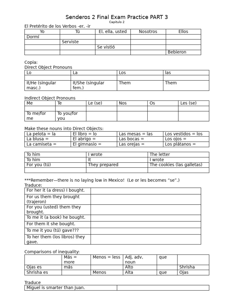 Senders 2 Final Exam Practice PART 3 | PDF | Grammar | Languages