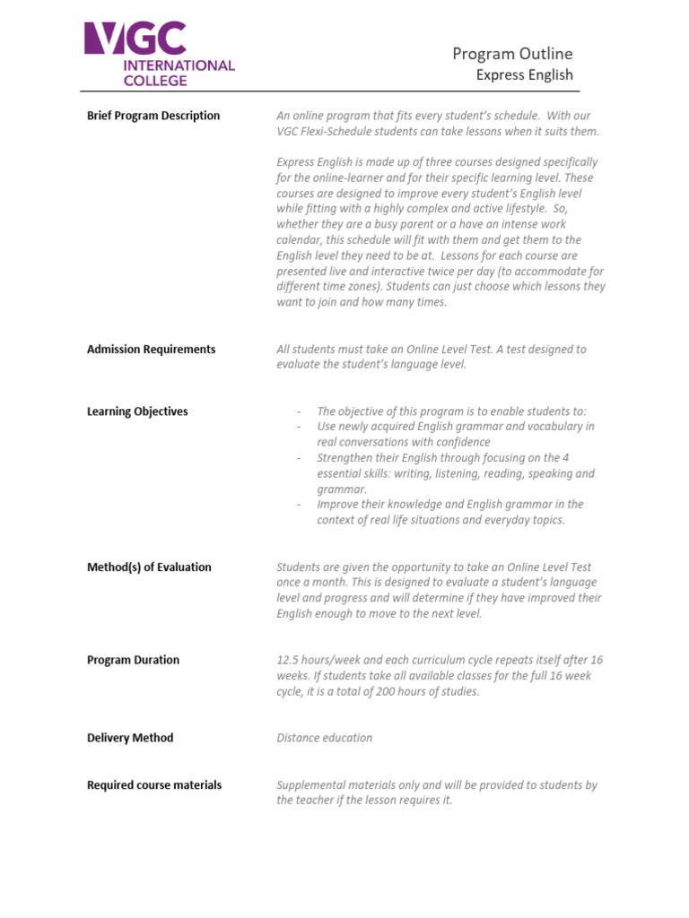 Express English Online Program Overview | PDF | English Language ...