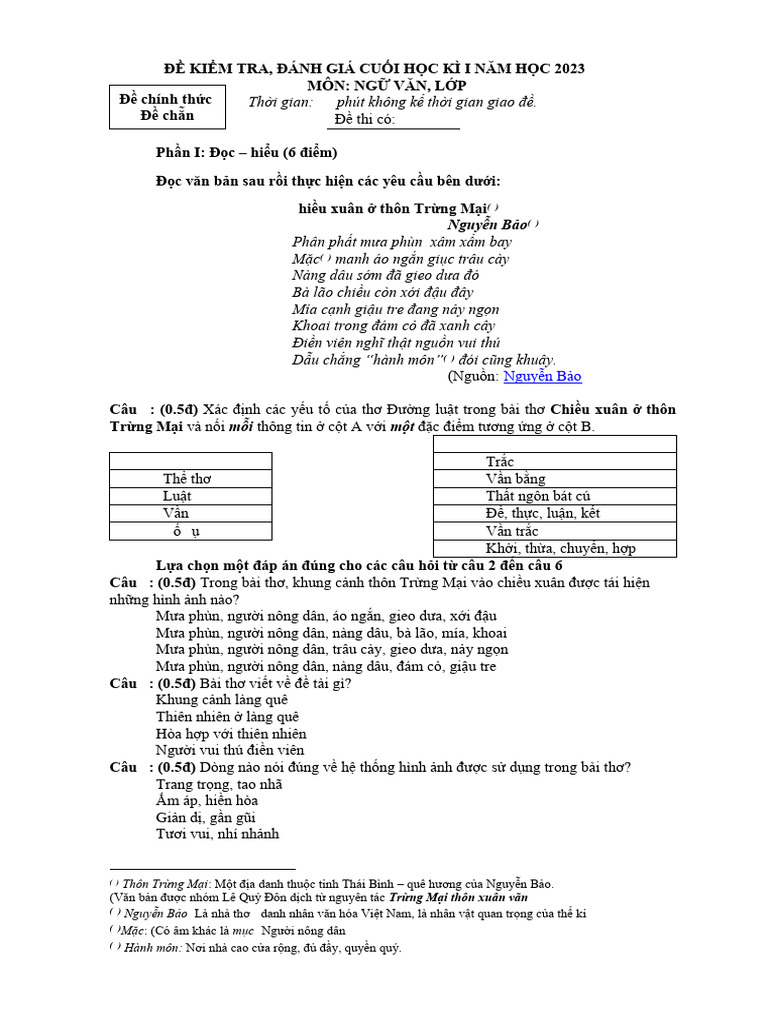NV 8- Đề chẵn | PDF