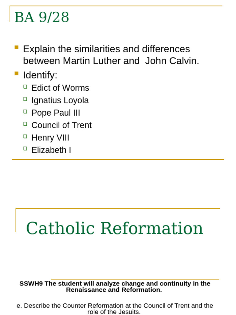 Catholic and English Reformation | PDF | Catholic Church | Counter ...