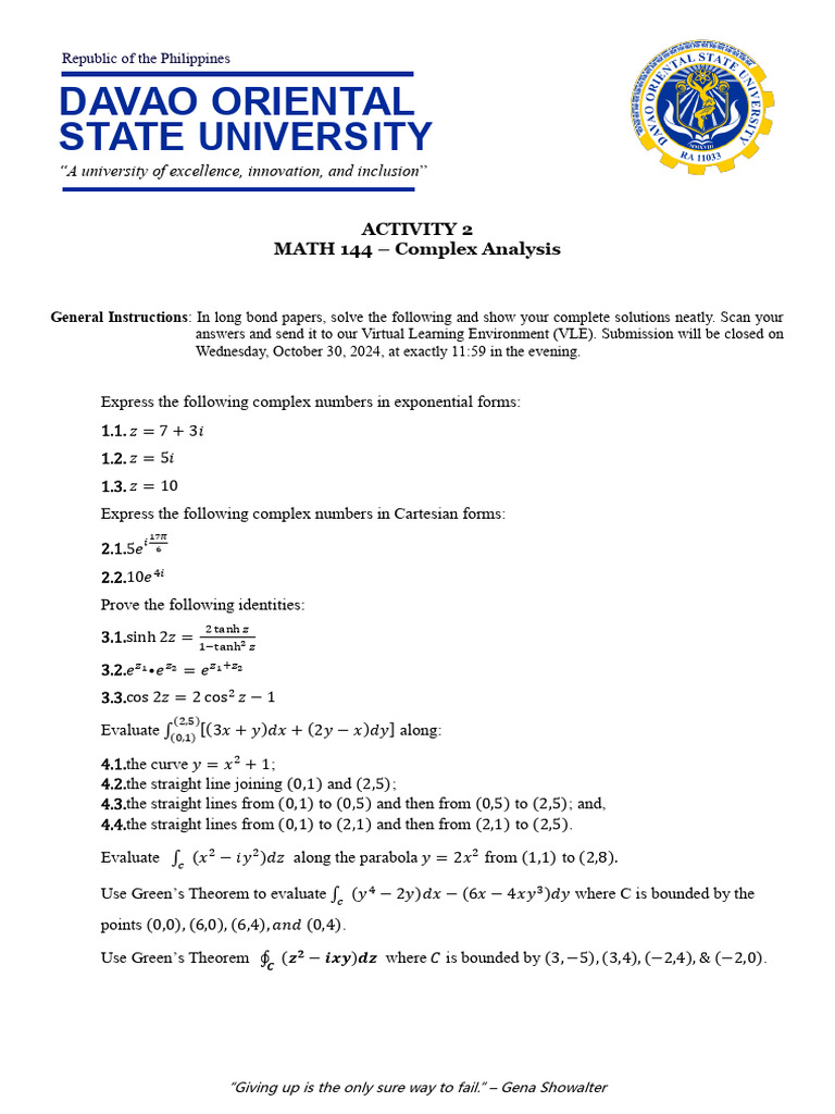 ACTIVITY 2 (Complex Number) | PDF | Mathematical Analysis | Mathematics