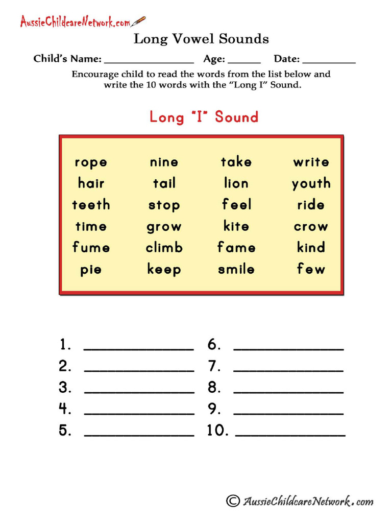 Long Vowels Sounds Words Lists I | PDF