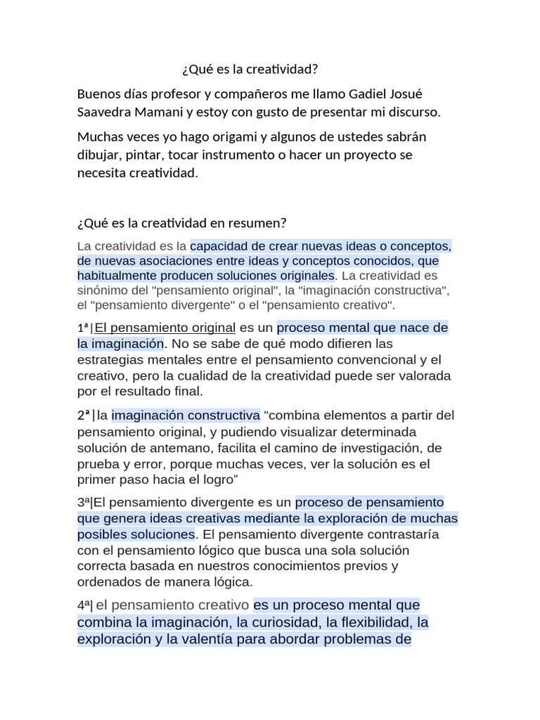 Definición y Tipos de Creatividad | PDF