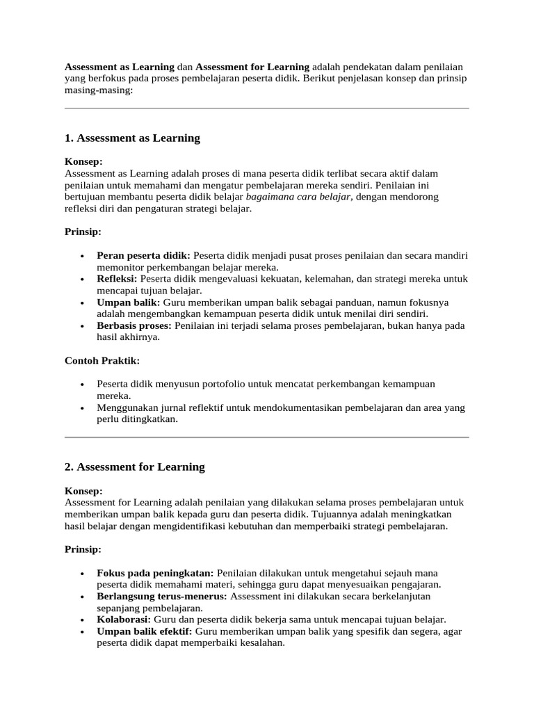 Assessment As Learning Dan Assessment For Learning | PDF