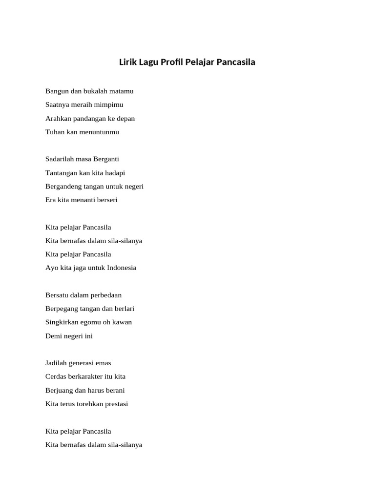Lirik Lagu Profil Pelajar Pancasila Pdf 2035