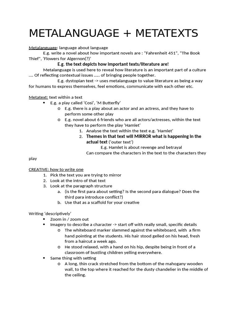 Understanding Metalanguage and Metatexts | PDF
