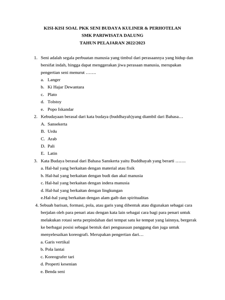 Soal Pas Seni Budaya 2022 | PDF