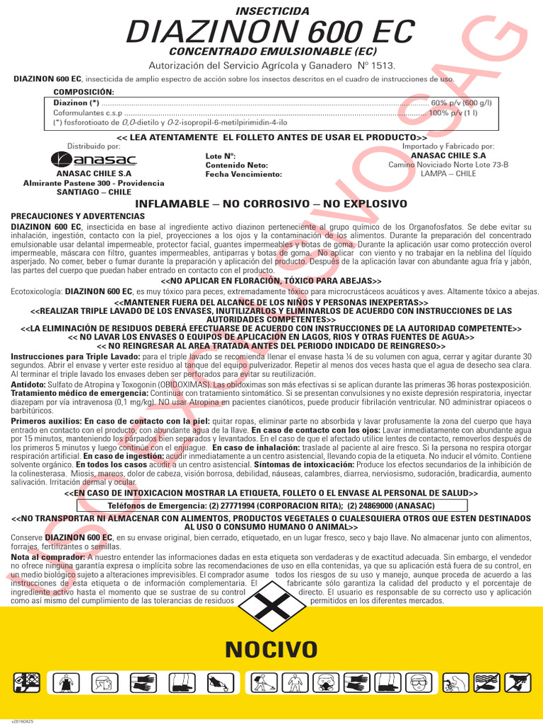 Insecticida Diazinon 600 EC: Uso y Precauciones | PDF | Agua | Insecticida