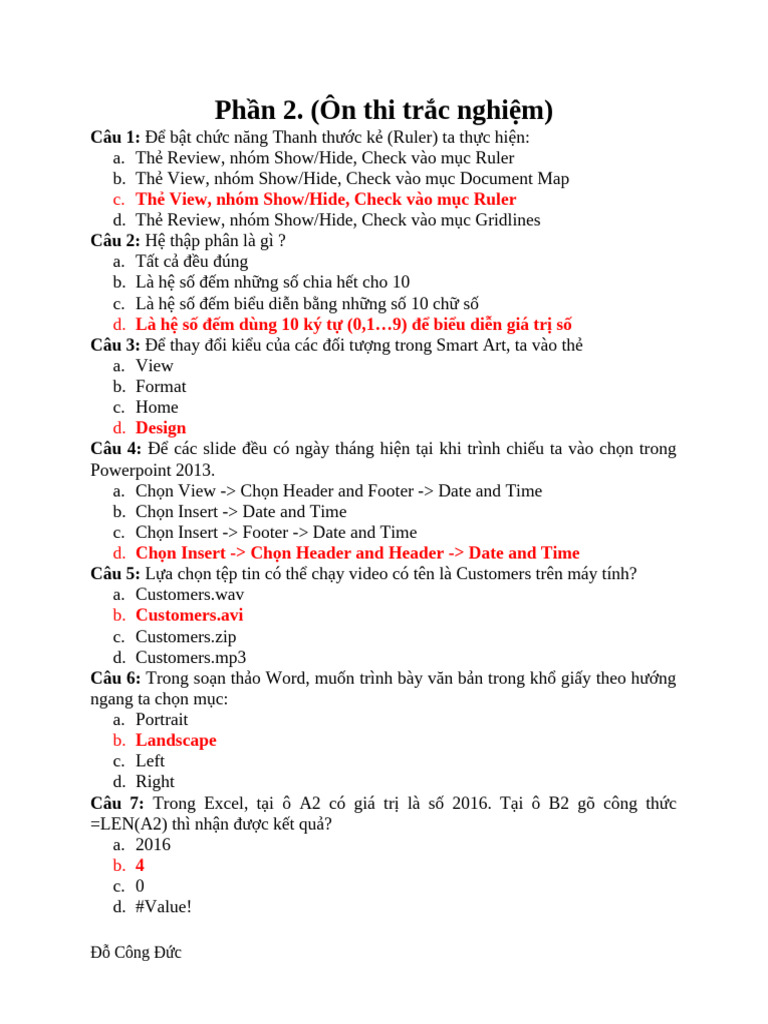 Cac Cau Hoi Trac Nghiem CB | PDF