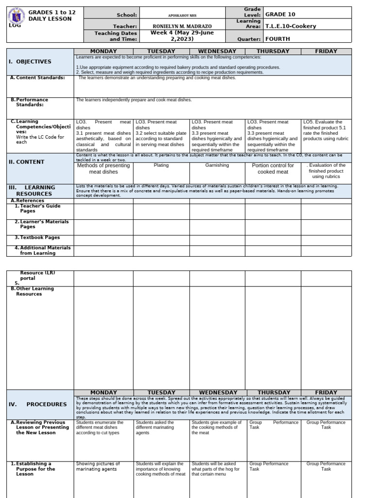 DLL G10 - Week 4 | PDF | Learning | Teachers