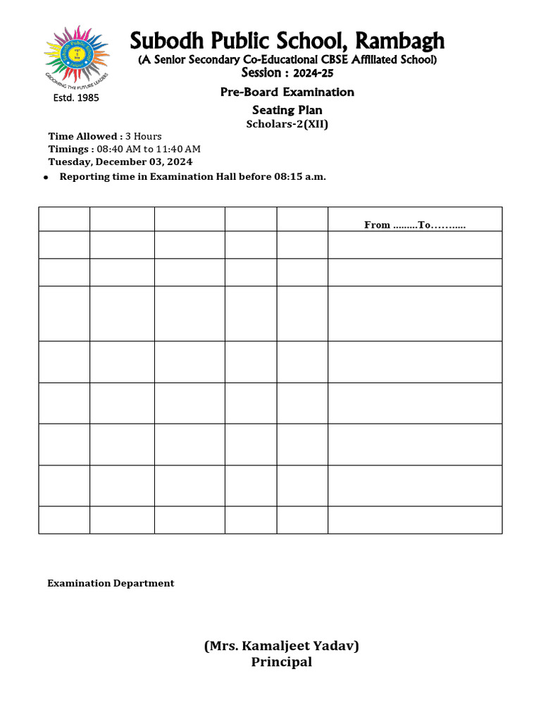 Seating Plan_Pre_Board S2_2024 | PDF | Secondary Education | Student ...