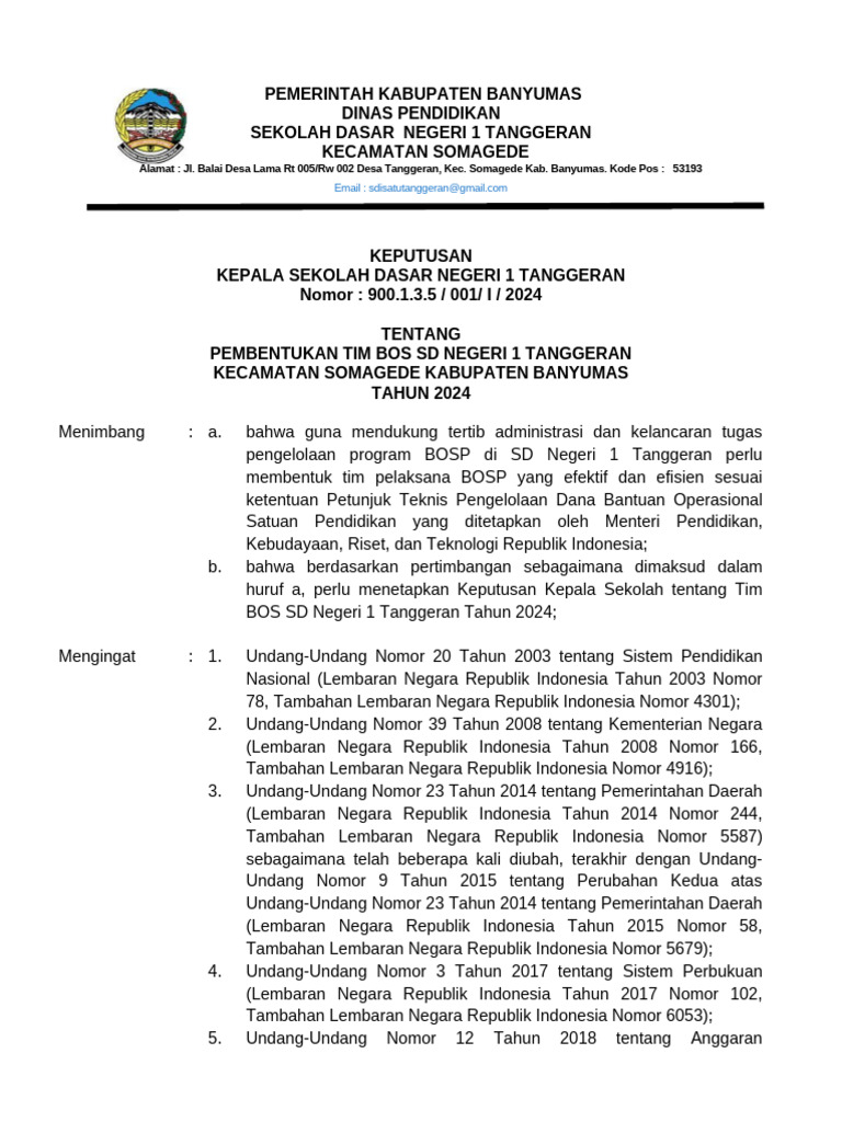 SK Tim BOS Sekolah 2024 | PDF