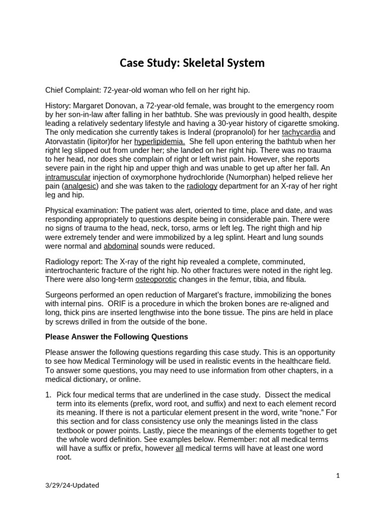 AMusculoskeletal Case Study(Chapter 10)-Updated -2024 | PDF | Osteoporosis | Bone