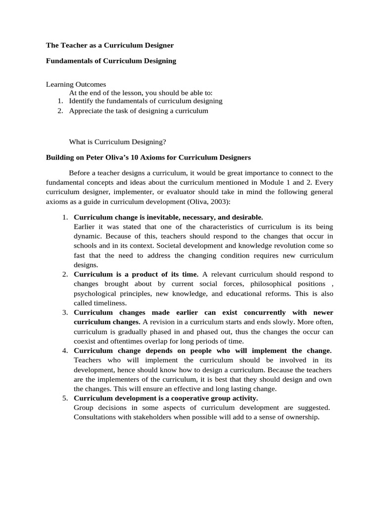 Teacher as Curriculum Designer Essentials | PDF | Curriculum ...