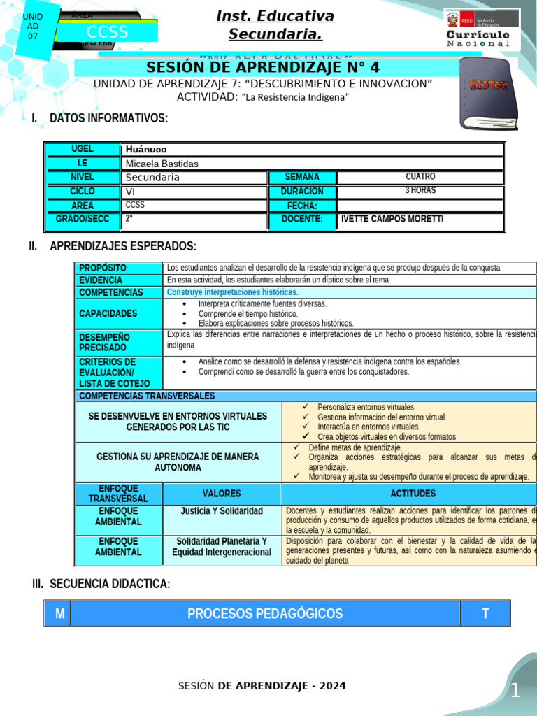 Sesion CCSS 2° Sec-Semana 04 Uni 7 | PDF | Evaluación | Aprendizaje