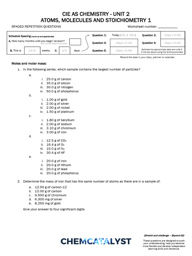 2 Atoms, Molecules and Stoichiometry 1 | PDF | Mole (Unit) | Gases