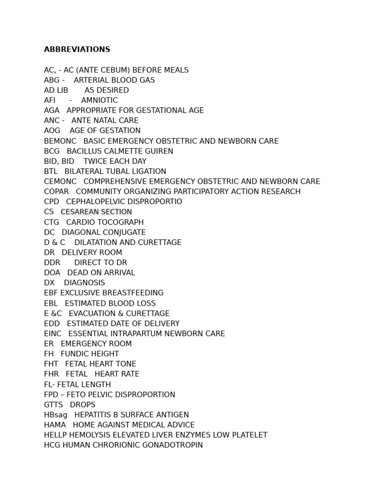 Commonly Used Clinical Abbreviations | PDF