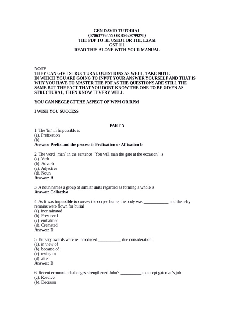 GDT GST111 Gen David PDF | PDF | Adverb | Verb