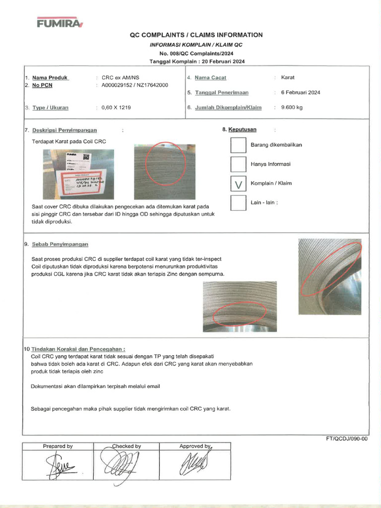 Surat Komplain CRC AMNS - Karat | PDF
