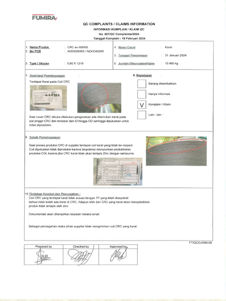 07. Surat Komplain CRC AMNS - Karat | PDF