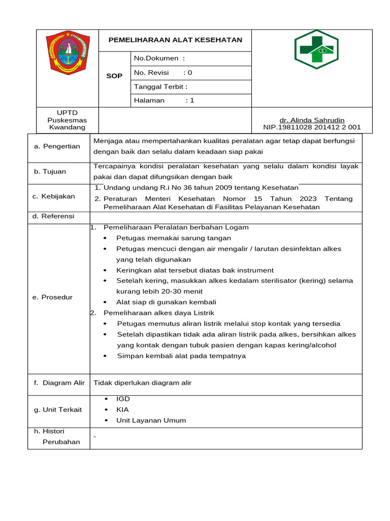 1.3.6 A SOP Pemeliharaan Alkes Puskesmas | PDF