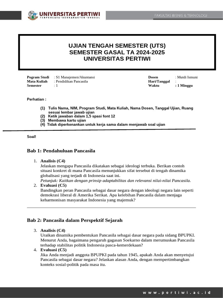 UTS Pancasila | PDF
