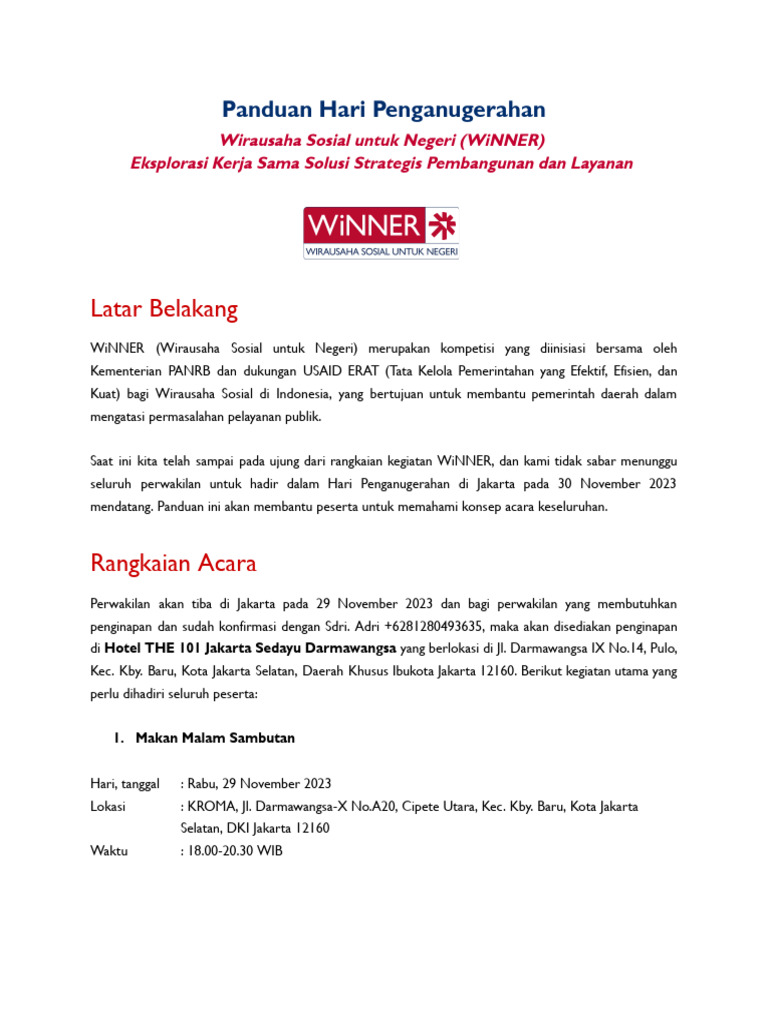 Panduan Hari Penganugerahan WiNNER | PDF