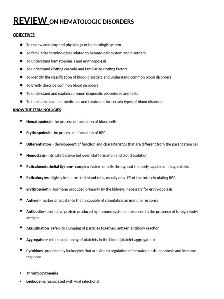 Review Hematologic Disorder | PDF | Coagulation | Vitamin B12